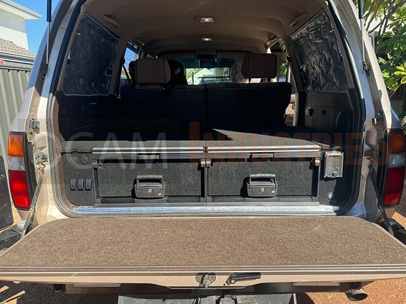 OCAM Aluminium Rear Drawers For Nissan Patrol GQ Y60 1988-97, Black Ca ...