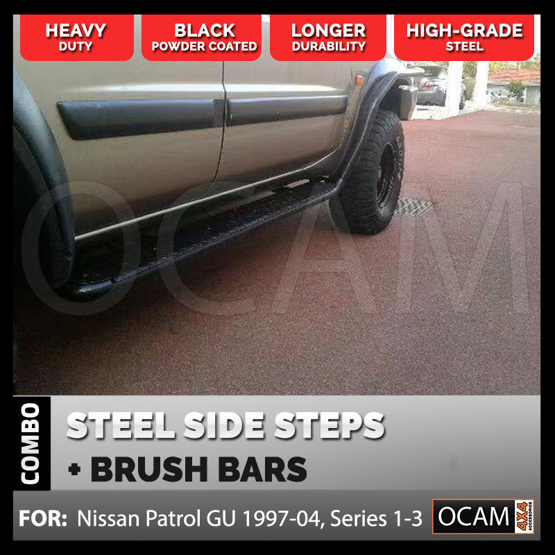 Steel Side Steps and Brush Bars for Nissan Patrol GU 1997-04, Series 1 ...