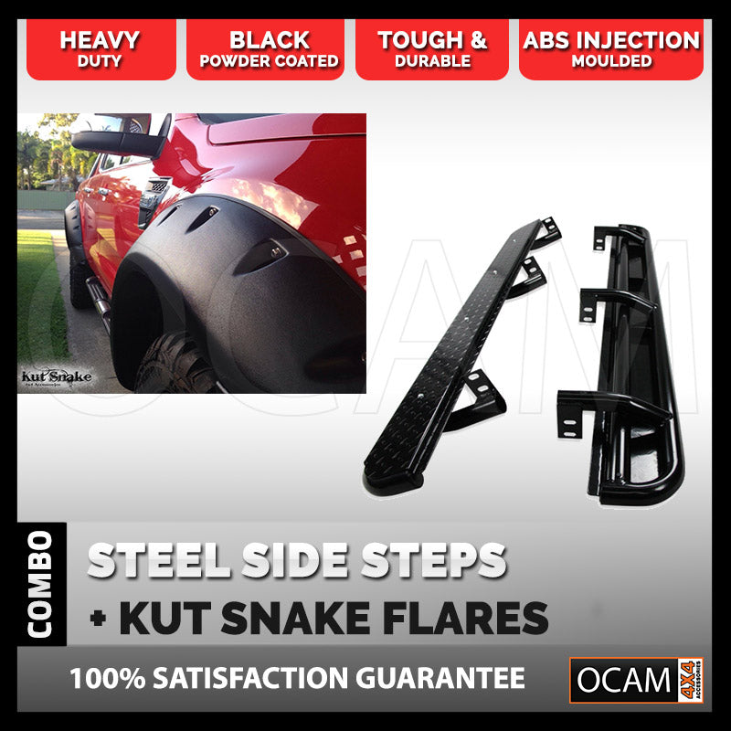 OCAM Steel Side Steps & Kut Snake Flares for Ford Ranger PX PXMKII 201 ...