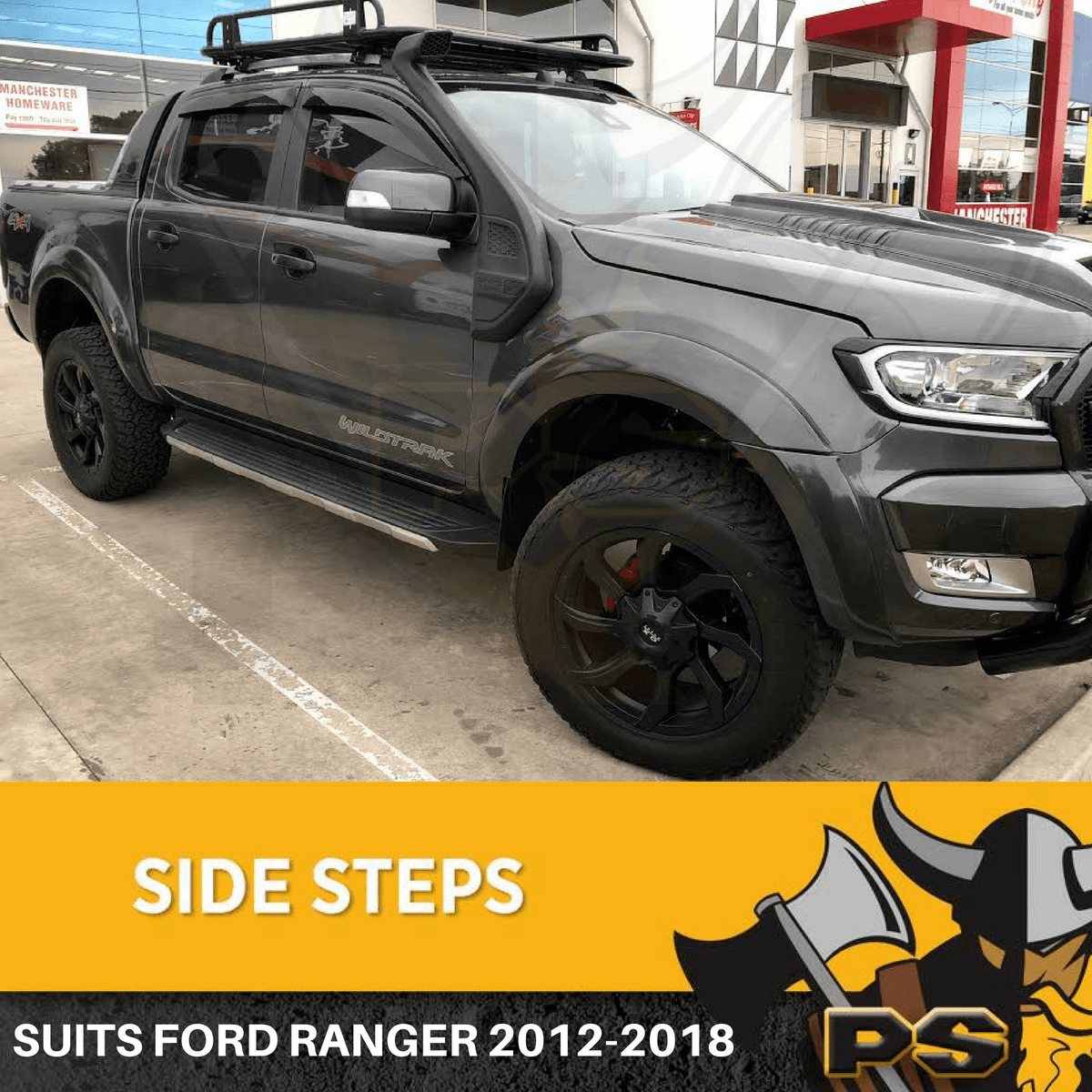Ford Ranger Wildtrak Black Running Boards Side Steps 2012-2019 Dual Ca ...